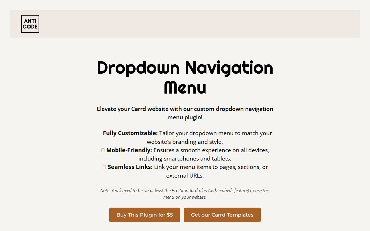 Carrd Dropdown Navigation Menu Demo